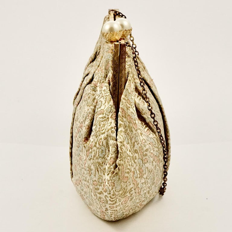 French Brocade and Faux Pearl Bag with Gold Plated Fittings For Sale at ...