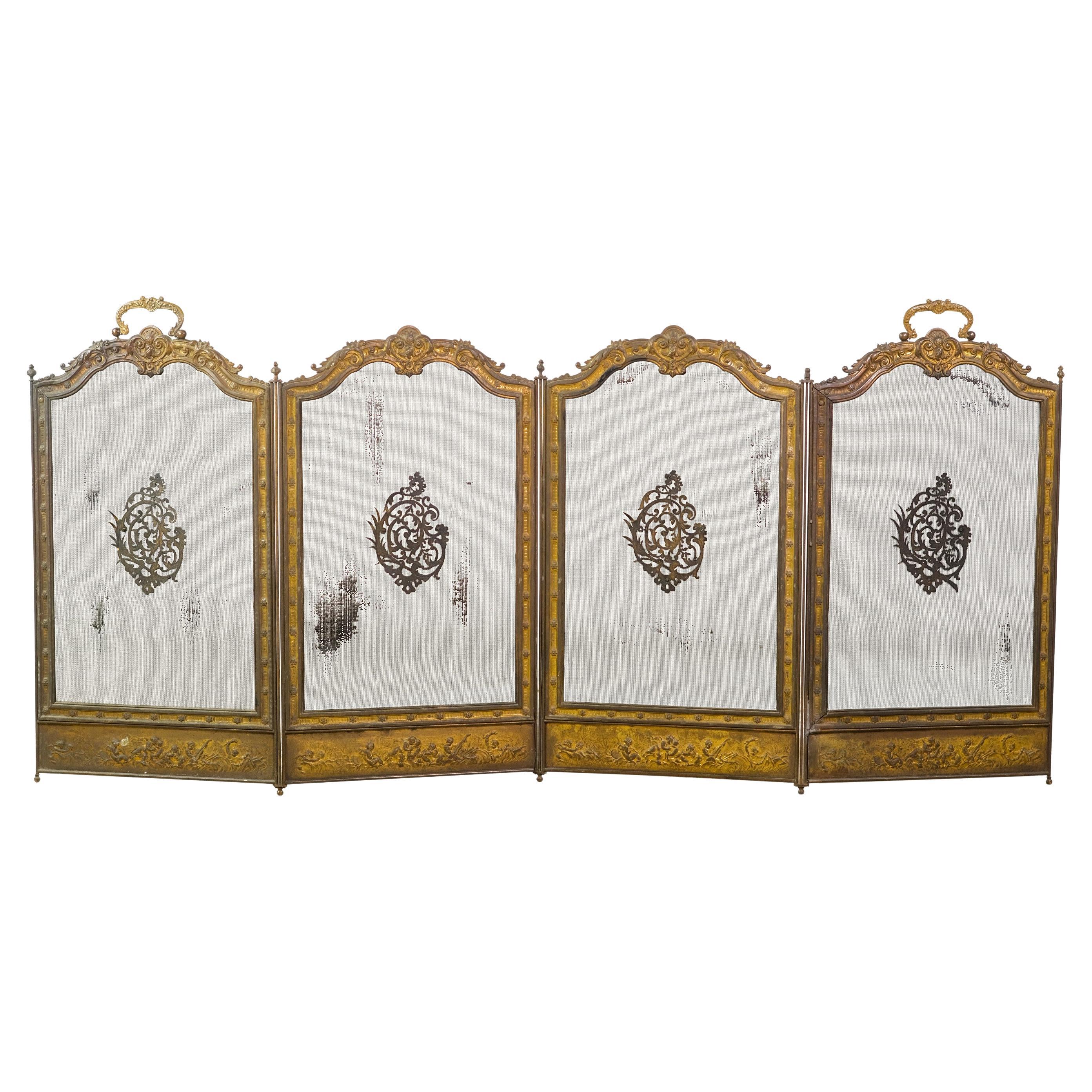 French Bronze 4 Panel Folding Fireplace Screen Napoleon lll Style For ...