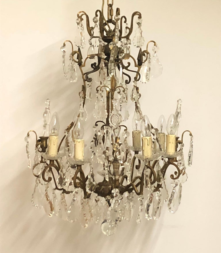 French Bronze and Crystal Chandelier For Sale at 1stDibs
