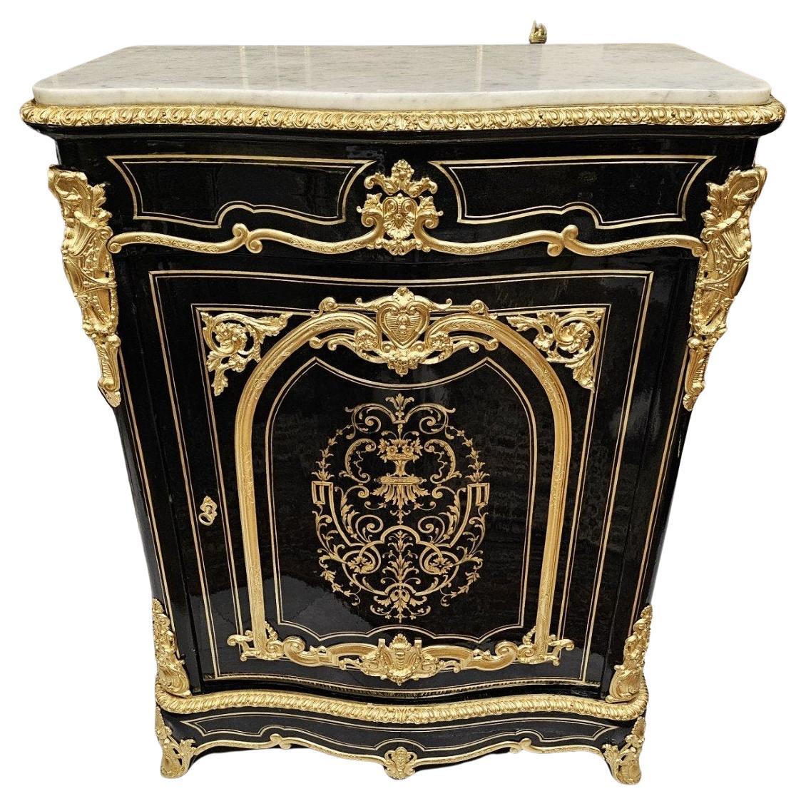 Boulle Marquetry Style French Cabinet by Bertaux Gilt Medallion ...