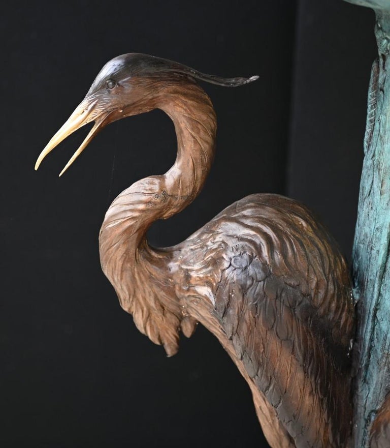 French Bronze Fountain Stork Garden Water Feature For Sale at 1stDibs