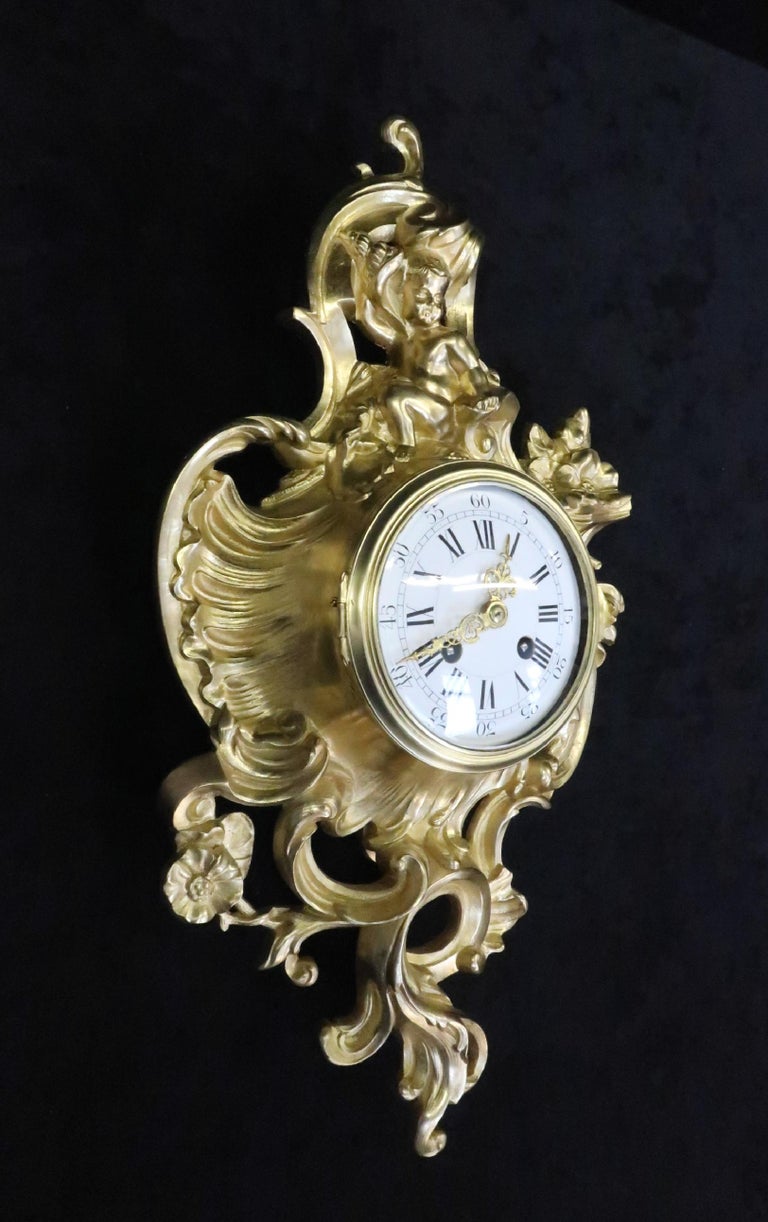 French Bronze Gilt Rococo Style Cartel Wall Clock by Japy Freres at 1stDibs