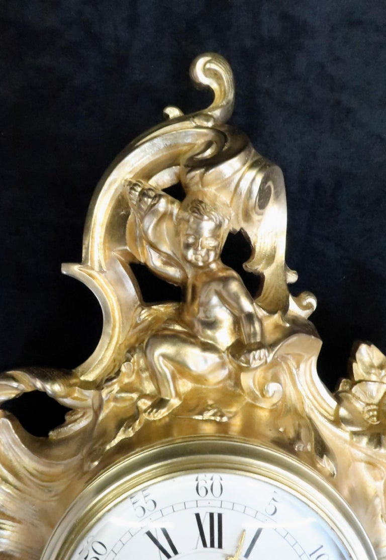 French Bronze Gilt Rococo Style Cartel Wall Clock by Japy Freres at 1stDibs