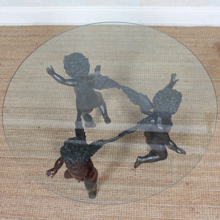 French Bronze Glass Cherub Coffee Table Circular For Sale at 1stDibs