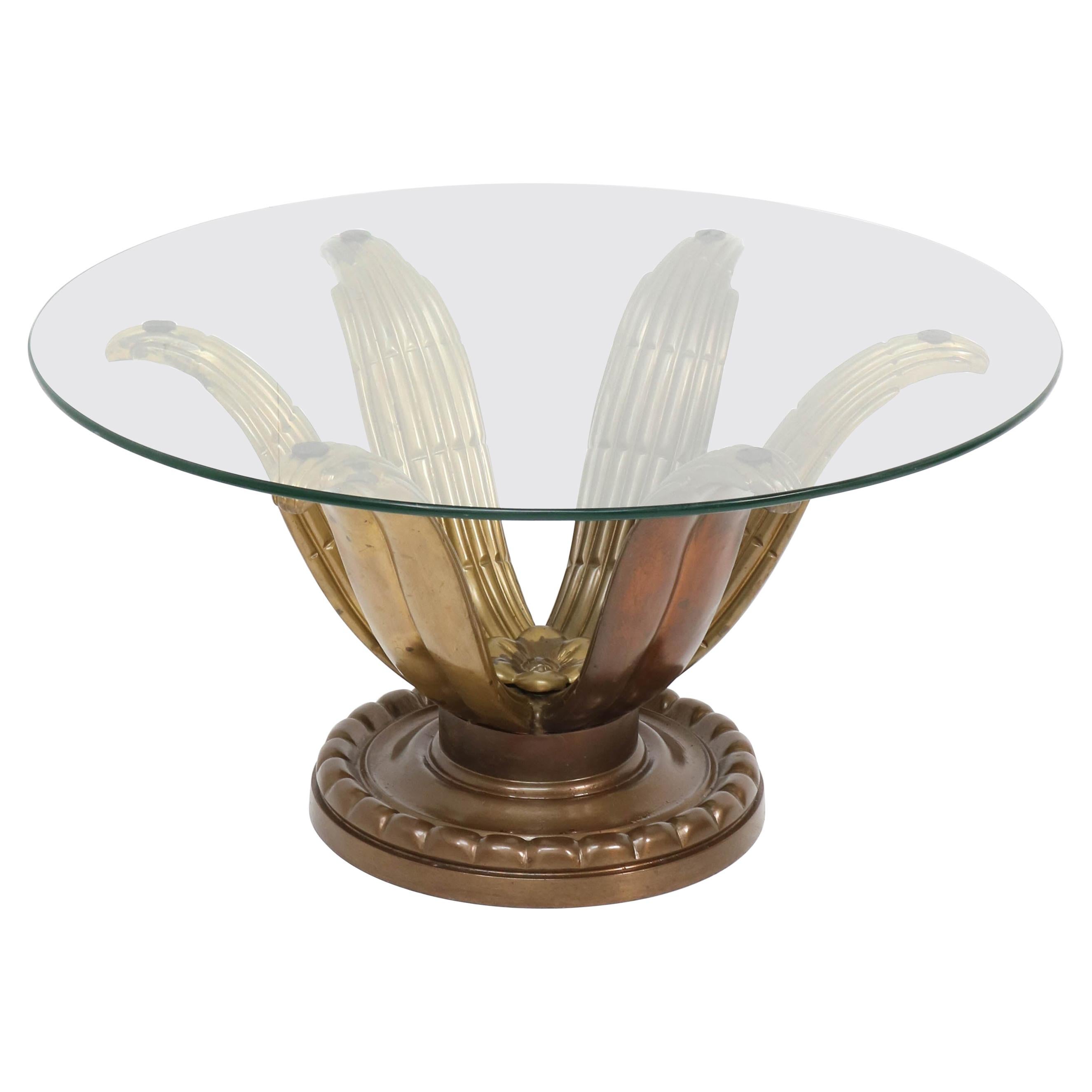 French Bronze Hollywood Regency Coffee Table with Glass Top, 1950s For ...