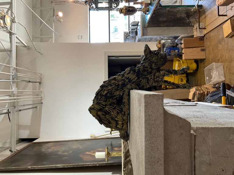 French Bronze Ledge Cat Sculpture For Sale at 1stDibs