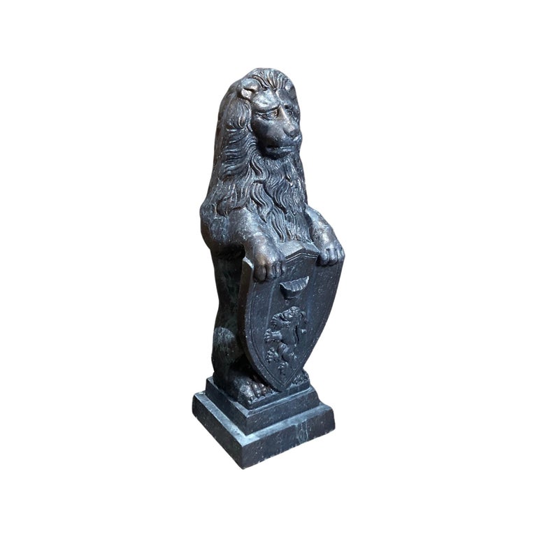 French Bronze Lion Sculpture Andirons For Sale at 1stDibs