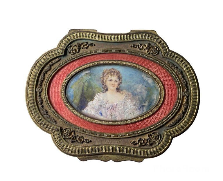 French Bronze Metal Hand Painted Portrait Vanity/ Jewelry Box For Sale ...