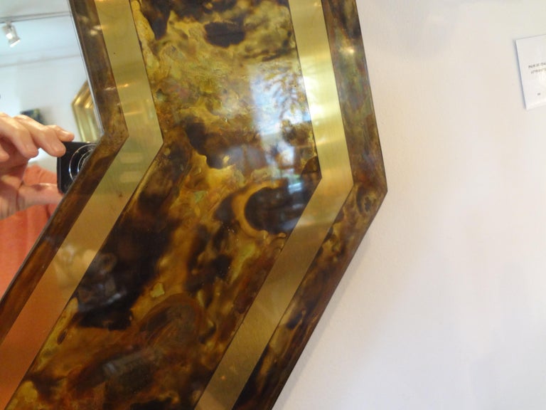 French Bronze Octagonal Tortoise Shell Pattern Mirror Attributed to ...