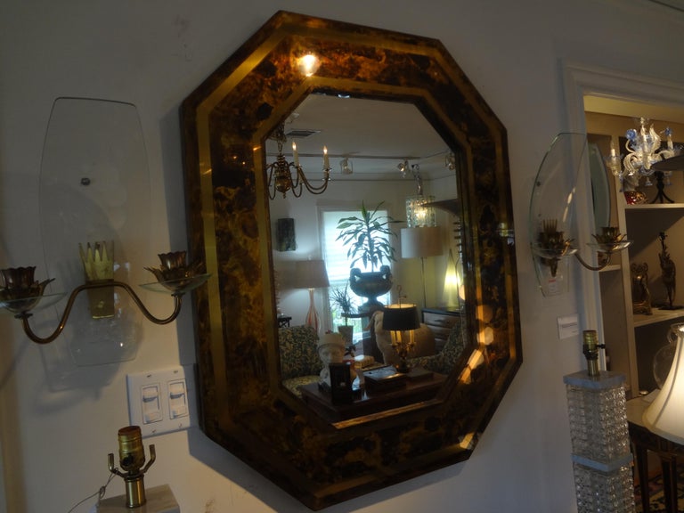 French Bronze Octagonal Tortoise Shell Pattern Mirror Attributed to ...