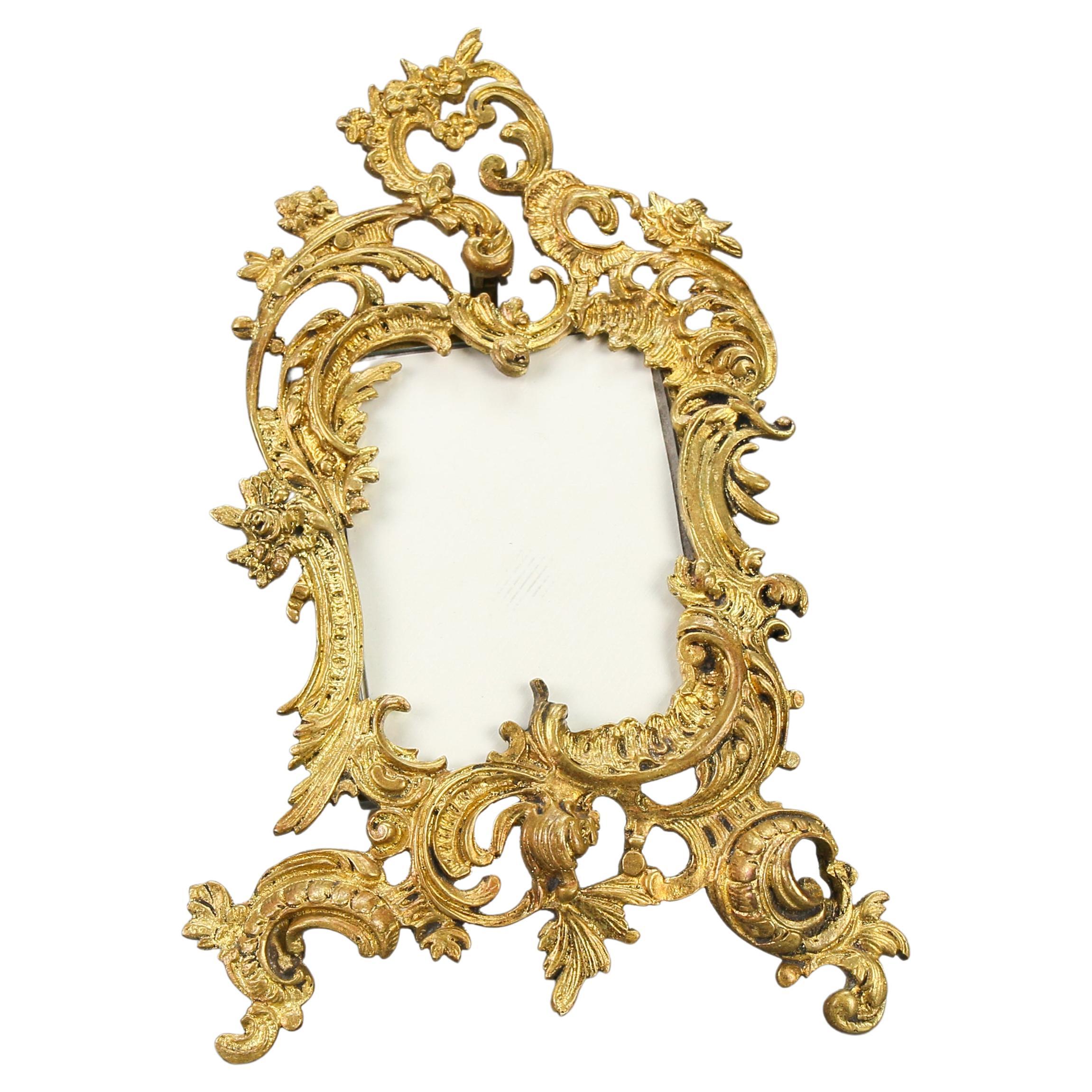 Antique French Rococo Gilt Bronze And Red Enamel Picture Frame For Sale