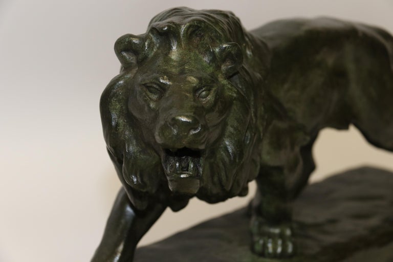 French Bronze Sculpture of a Powerful Hunting Lion, Signed Vidal, circa ...