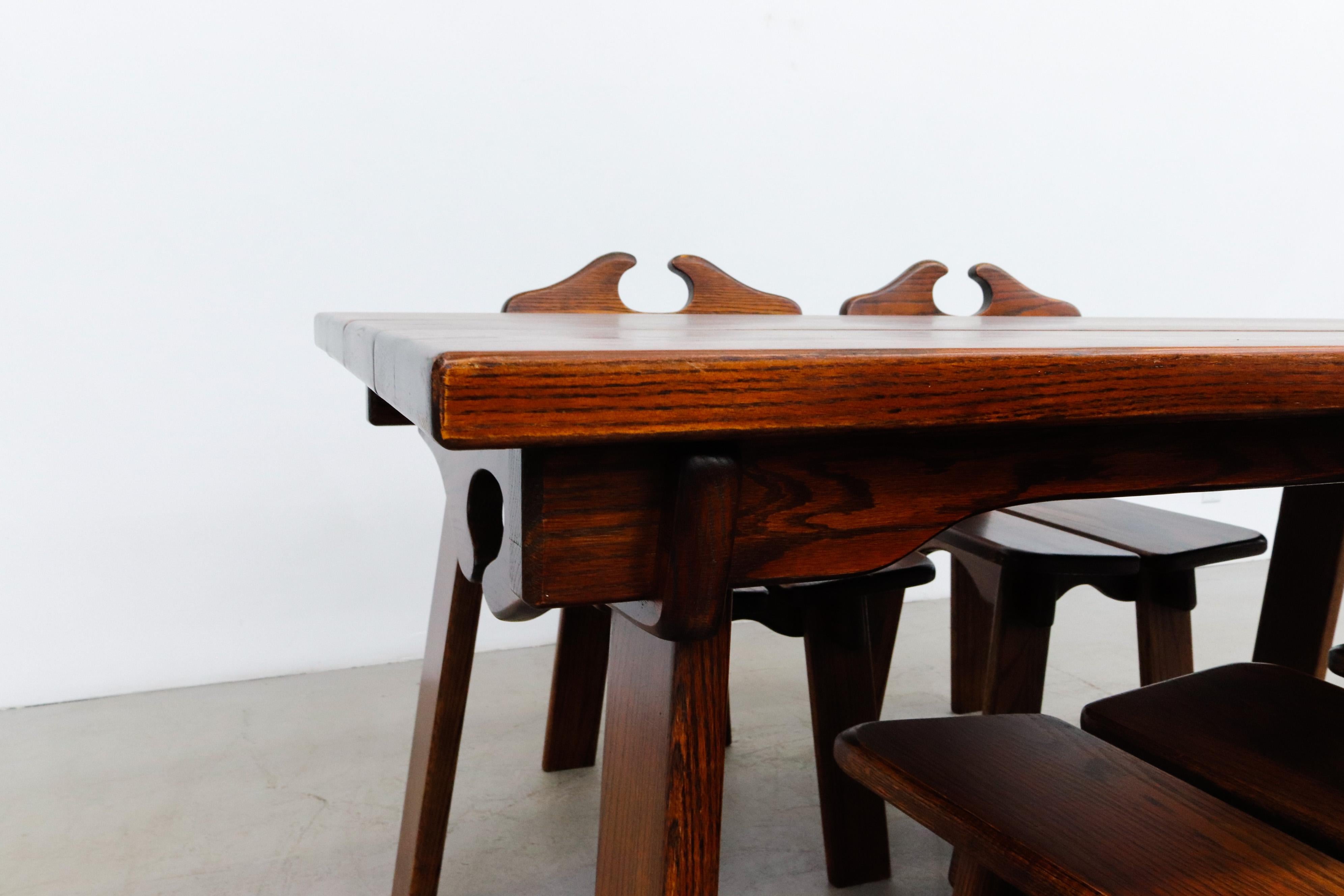 French Brutalist Heavy Oak Dining Set For Sale at 1stDibs