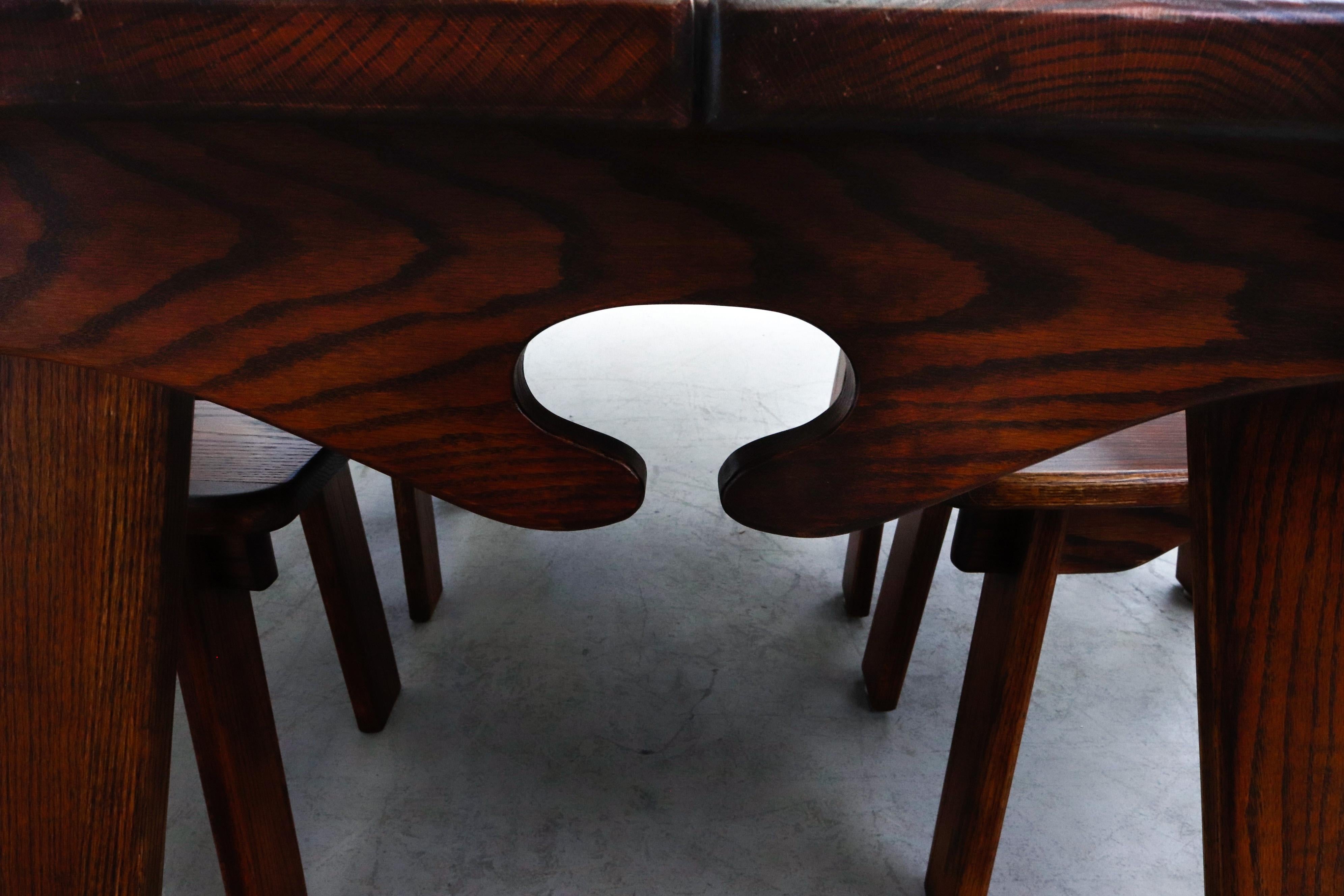 French Brutalist Heavy Oak Dining Set For Sale at 1stDibs