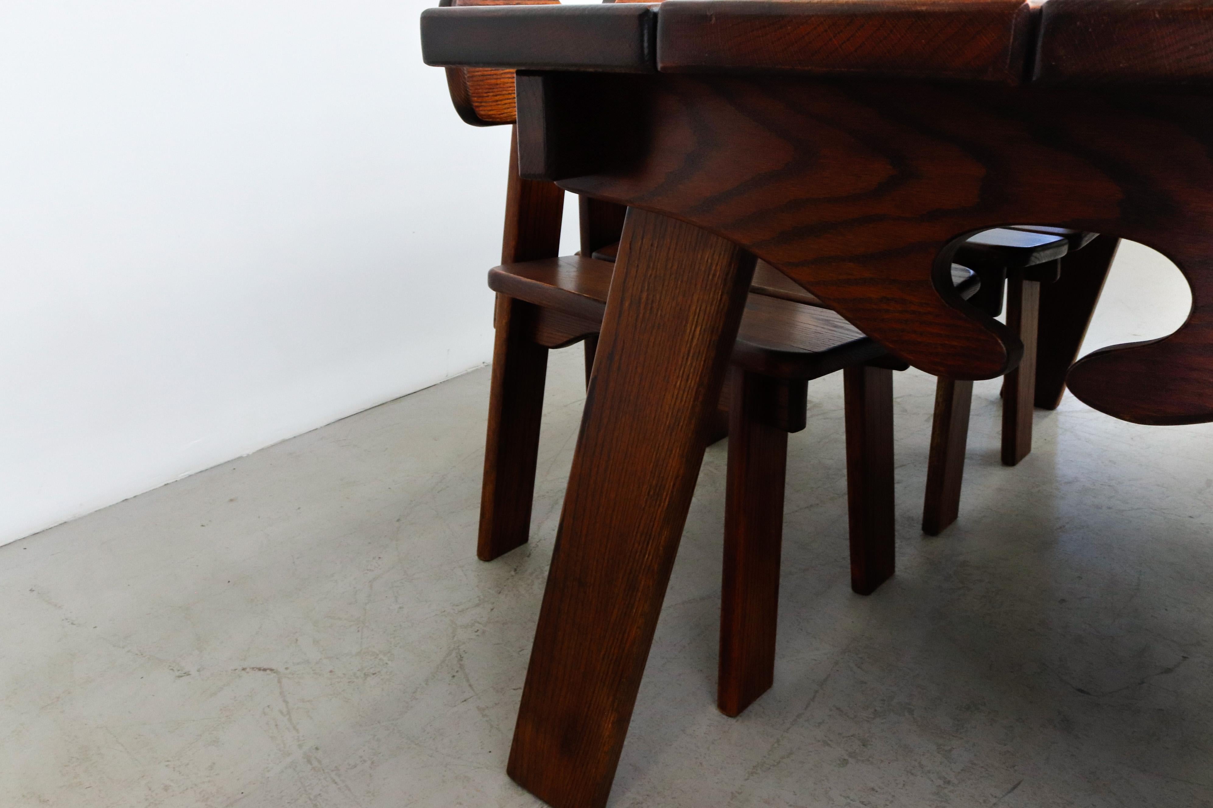 French Brutalist Heavy Oak Dining Set For Sale at 1stDibs
