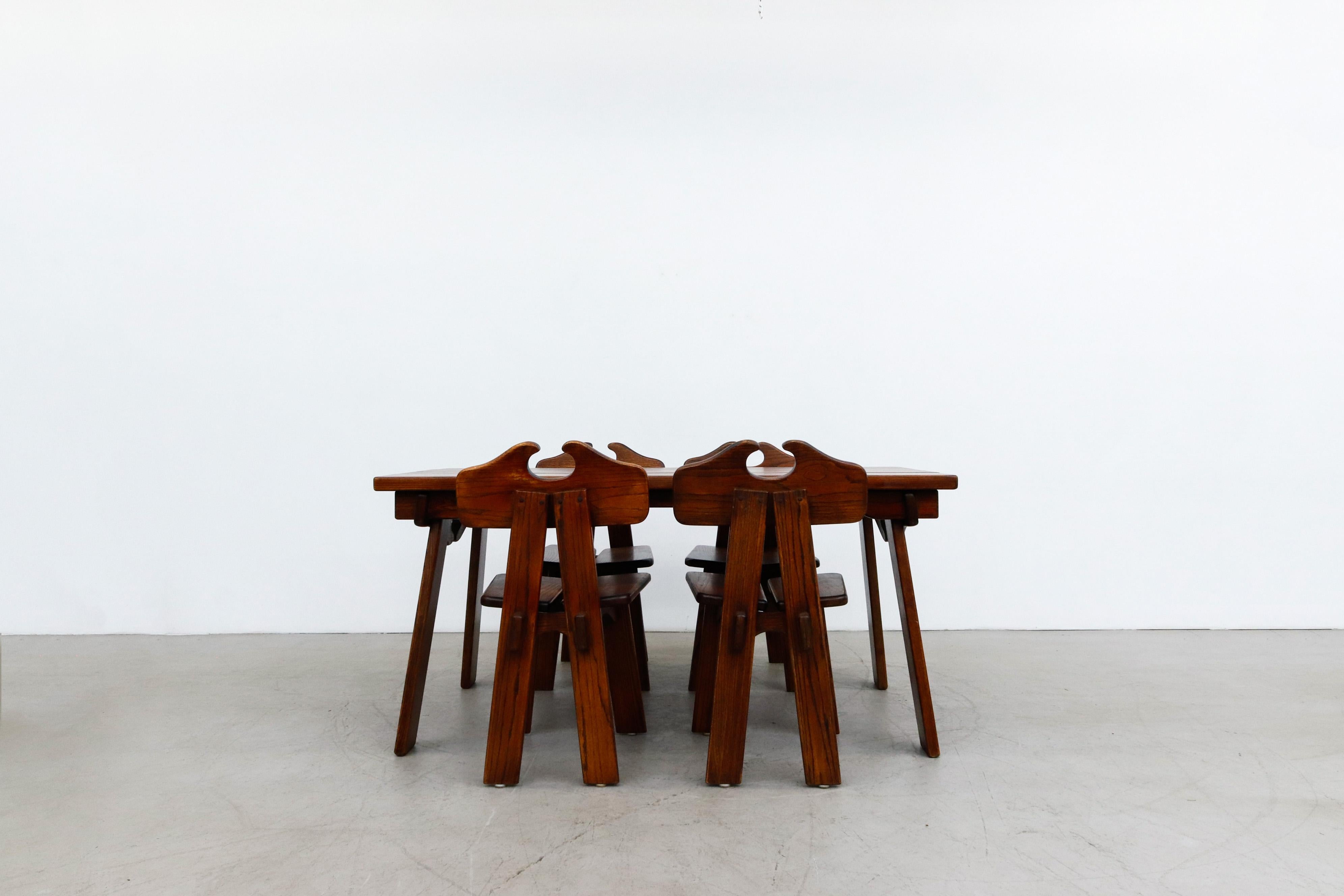French Brutalist Heavy Oak Dining Set For Sale at 1stDibs