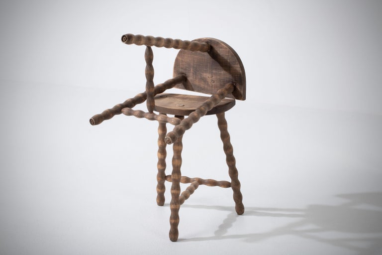 French Brutalist Tripod Stool, a Pair, Bleached For Sale at 1stDibs