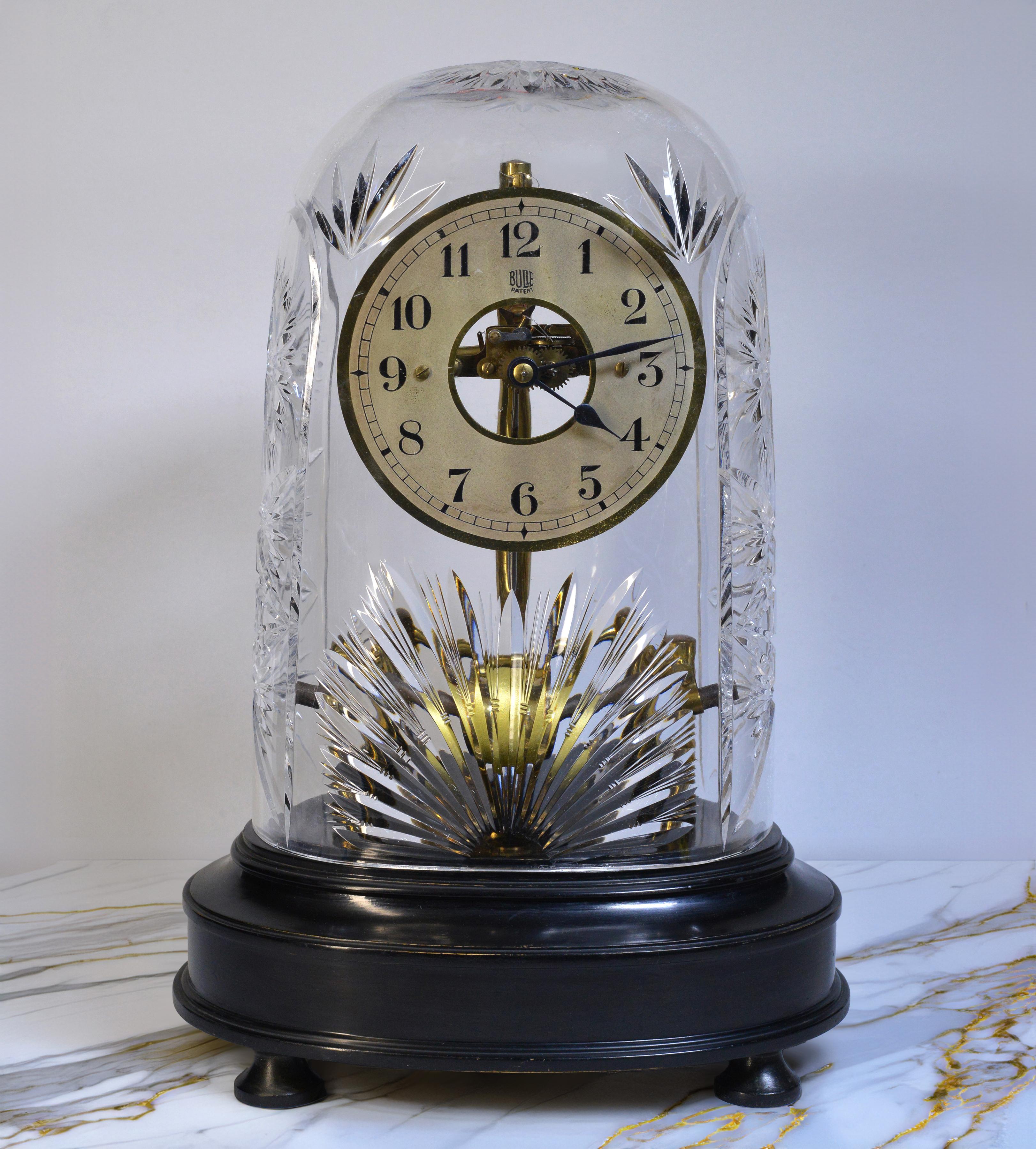 French Bulle Electric Clock w Swedish Cut Crystal Glass Dome c. 1930 ...