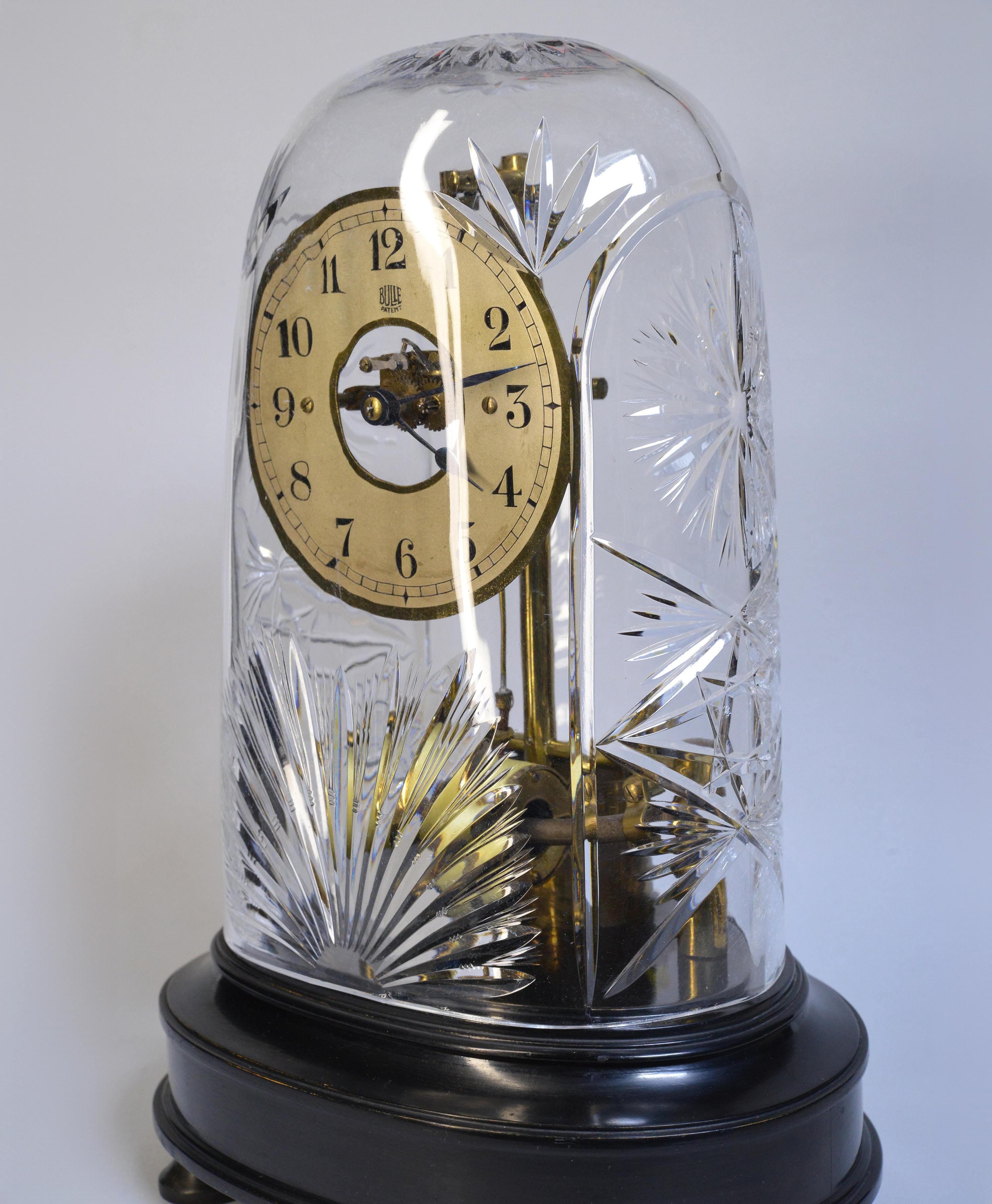 French Bulle Electric Clock w Swedish Cut Crystal Glass Dome c. 1930 ...