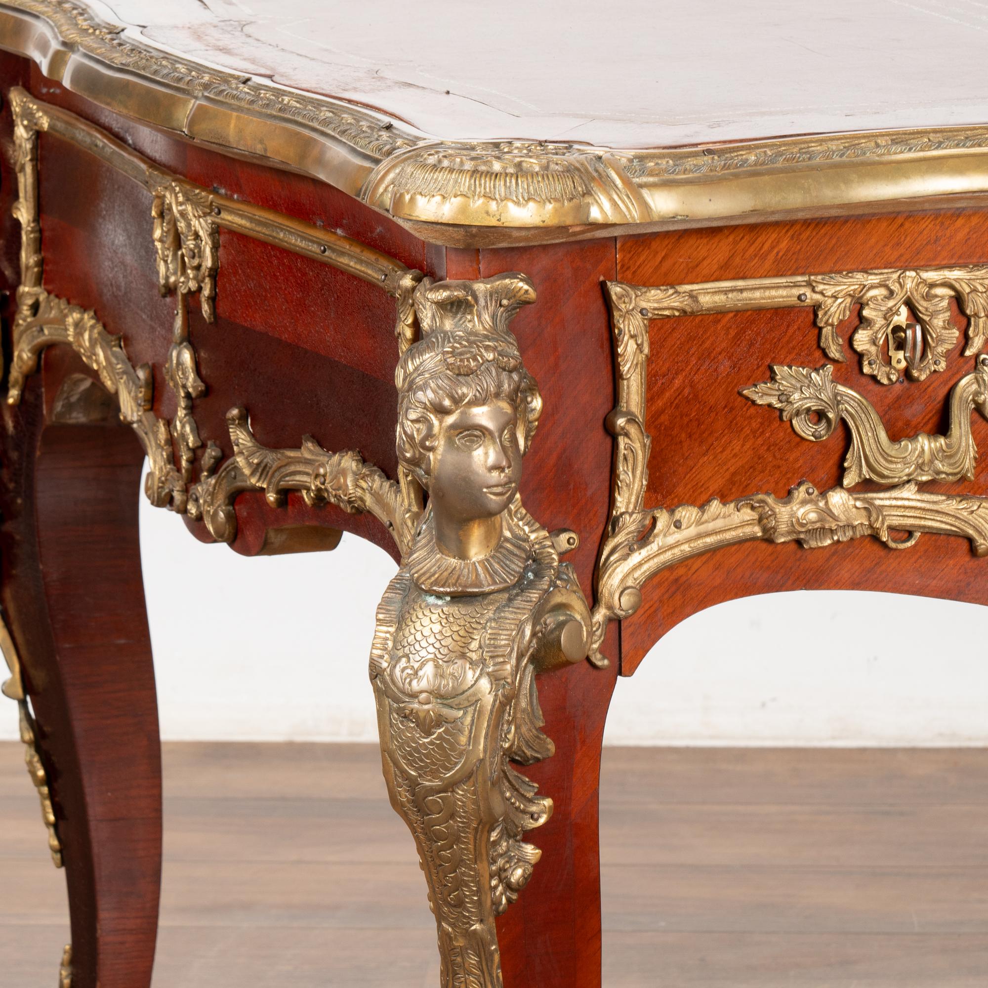 French Bureau Plat Writing Desk with Brass Ormolu, circa 1960 For Sale ...