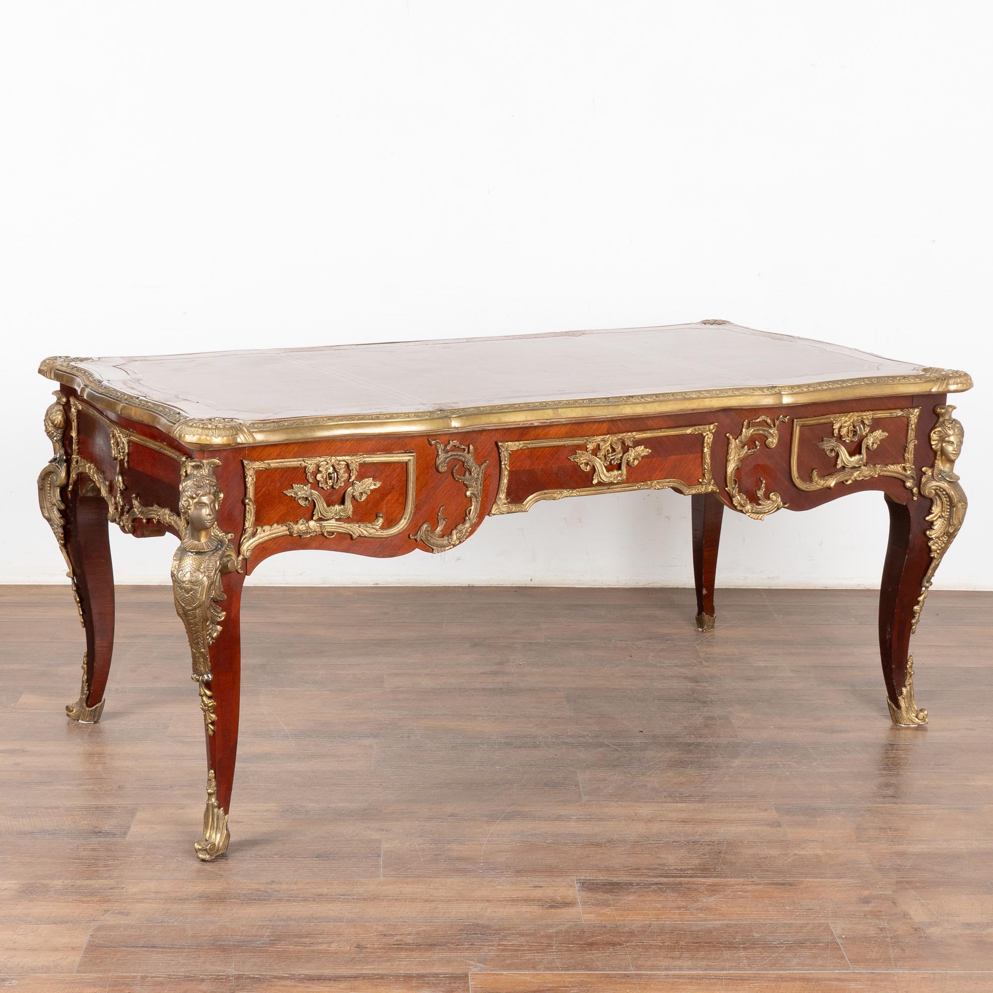 French Bureau Plat Writing Desk with Brass Ormolu, circa 1960 For Sale ...