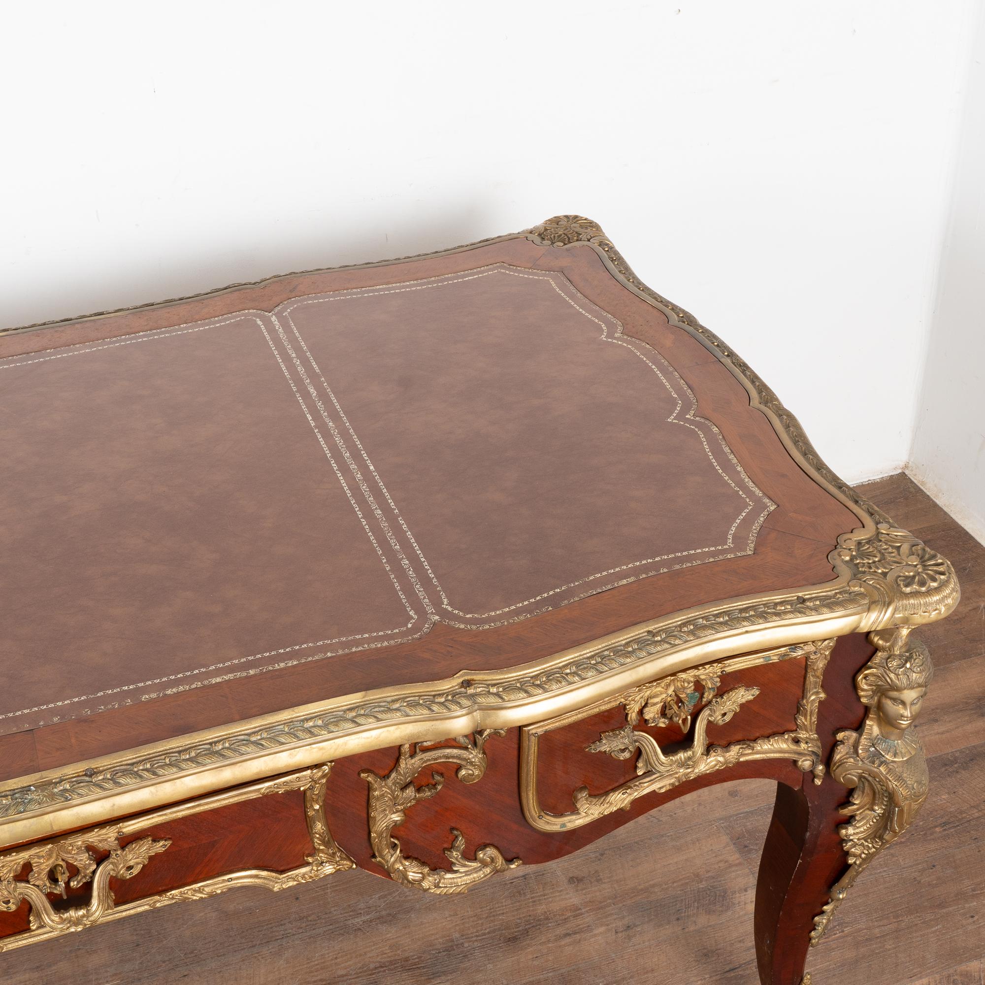 French Bureau Plat Writing Desk with Brass Ormolu, circa 1960 For Sale ...