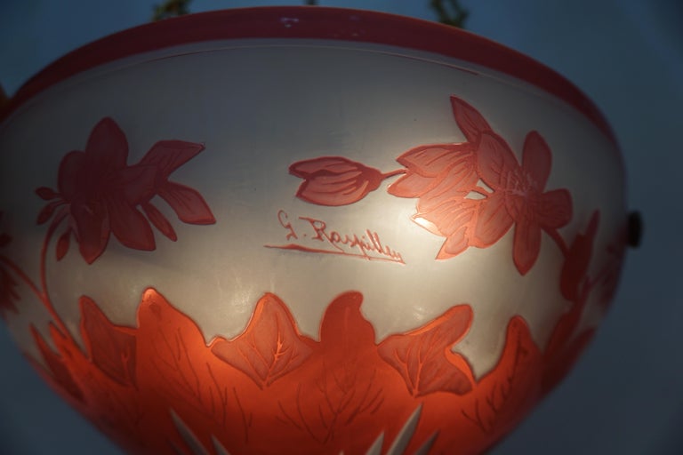 French Cameo Glass and Bronze Chandelier For Sale at 1stDibs