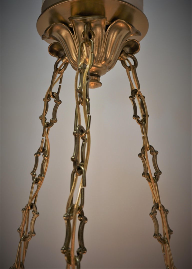 French Cameo Glass and Bronze Chandelier For Sale at 1stDibs