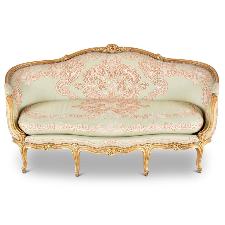 French Canapé Settee with Carved Gilt Frame at 1stDibs