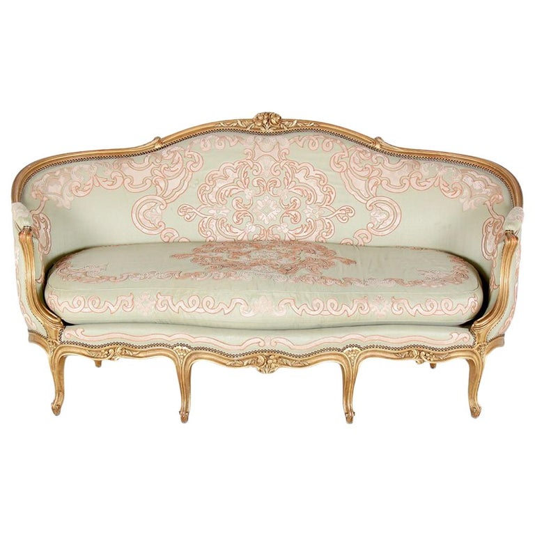 French Canapé Settee with Carved Gilt Frame at 1stDibs