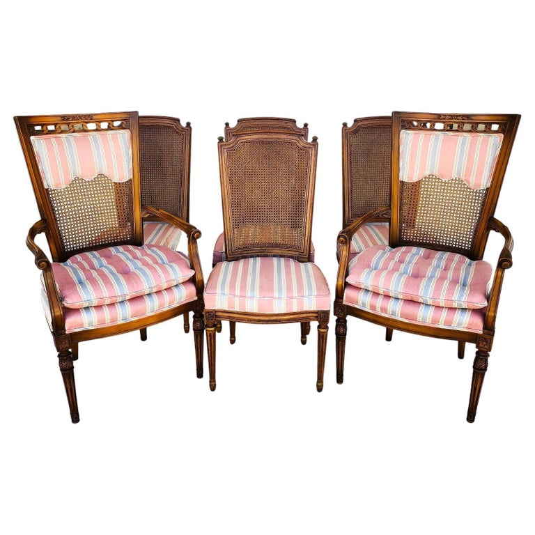 French Cane Back Dining Chairs Vintage Set of 6 at 1stDibs