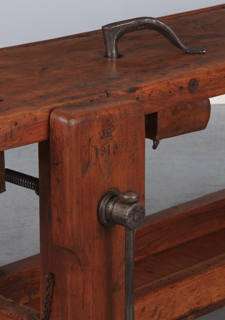 French Carpenter's Workbench in Beechwood, Dated 1919 at 1stDibs
