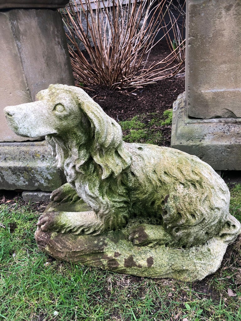 French Carved Limestone Curly-Coated Spaniel Dog Statue at 1stDibs