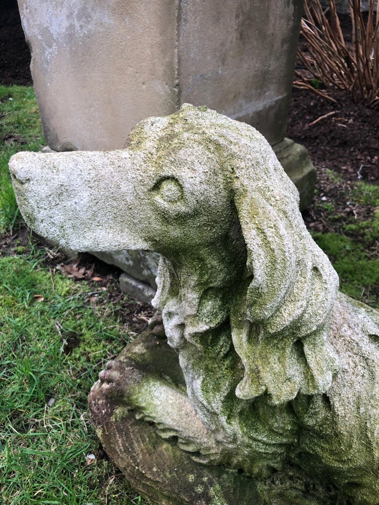 French Carved Limestone Curly-Coated Spaniel Dog Statue at 1stDibs