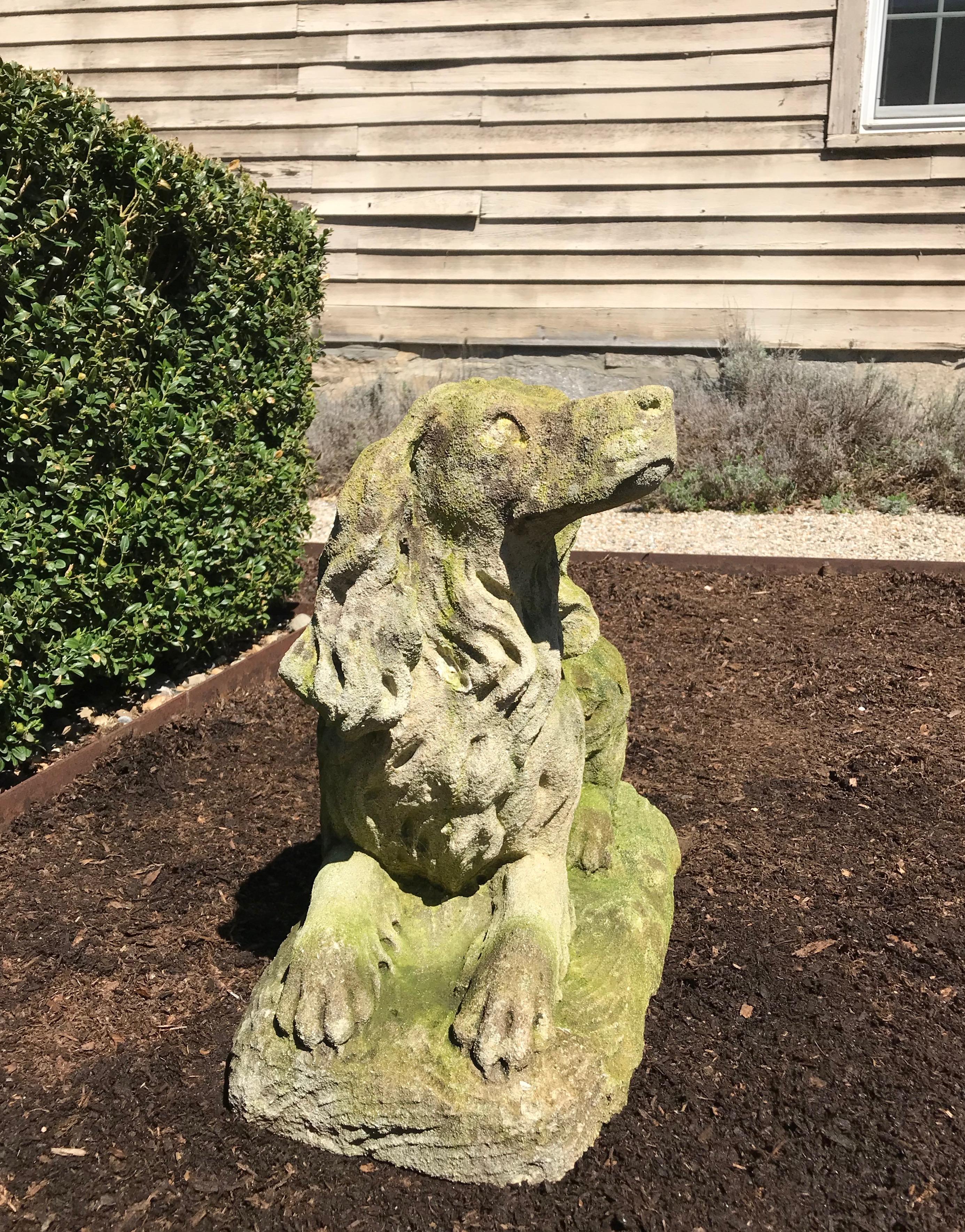 French Carved Limestone Curly-Coated Spaniel Dog Statue at 1stDibs