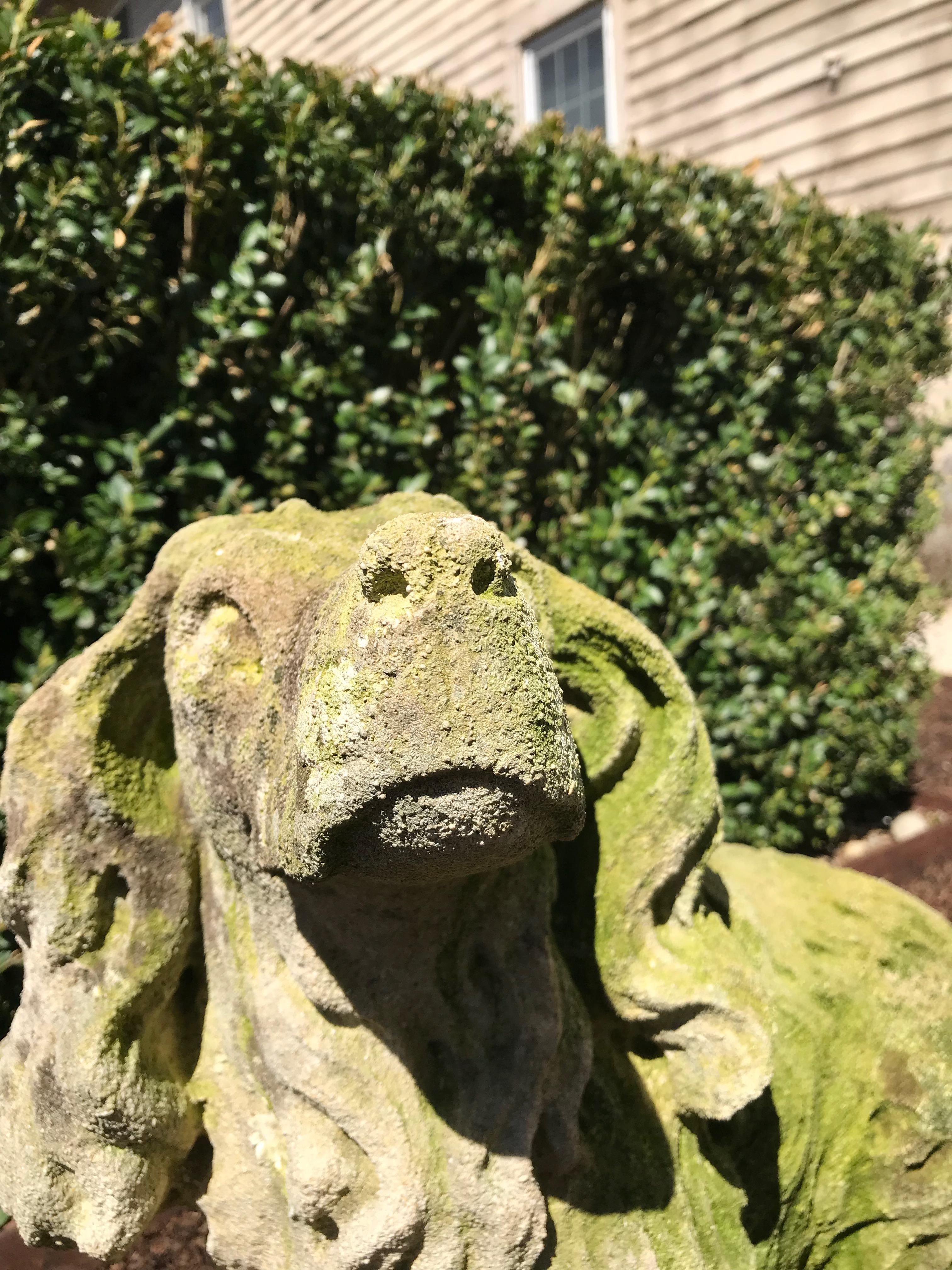 French Carved Limestone Curly-Coated Spaniel Dog Statue at 1stDibs