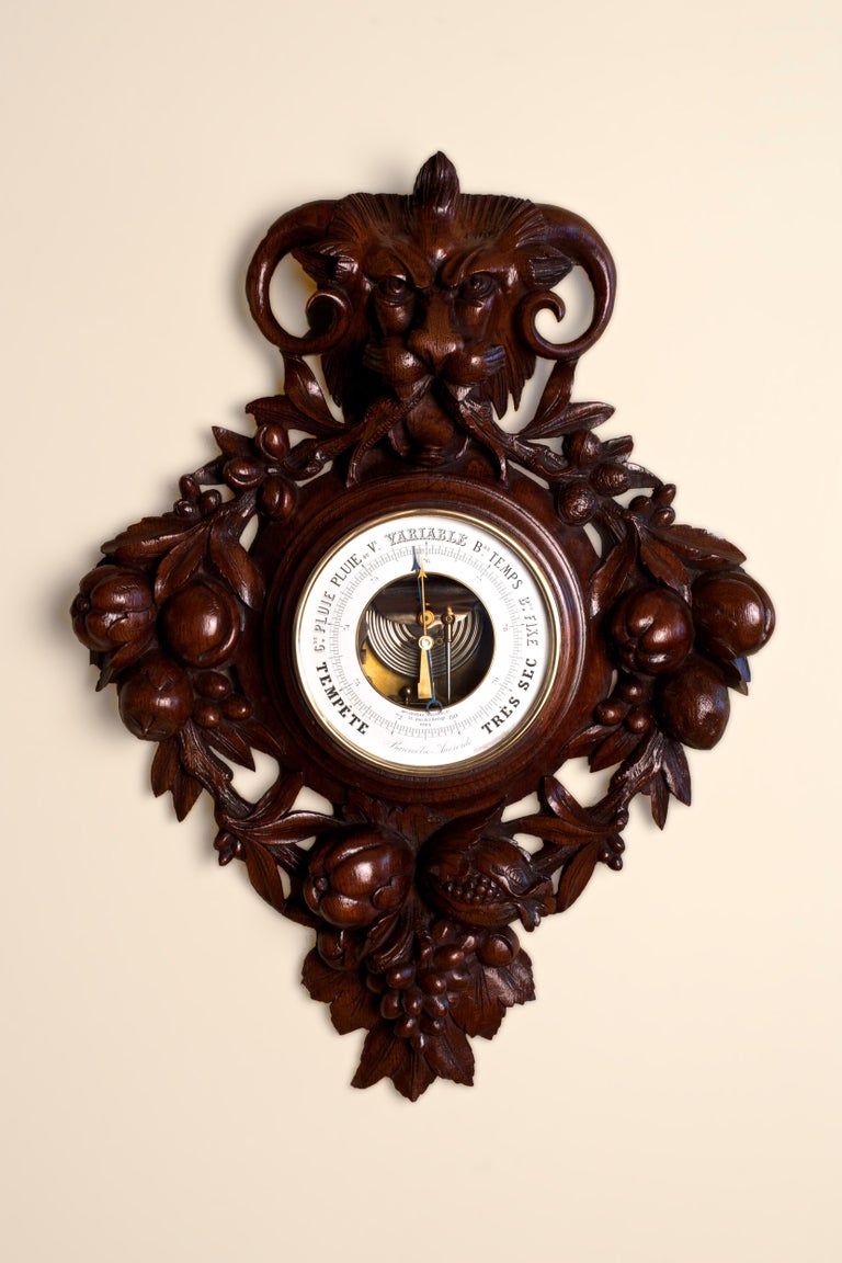 French Carved Mahogany Wall Barometer For Sale at 1stDibs