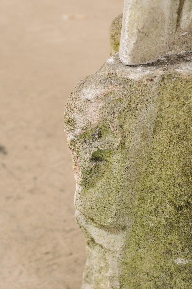 French 19th C. Carved Stone Abstract Garden Sculpture on Stone Plinth ...