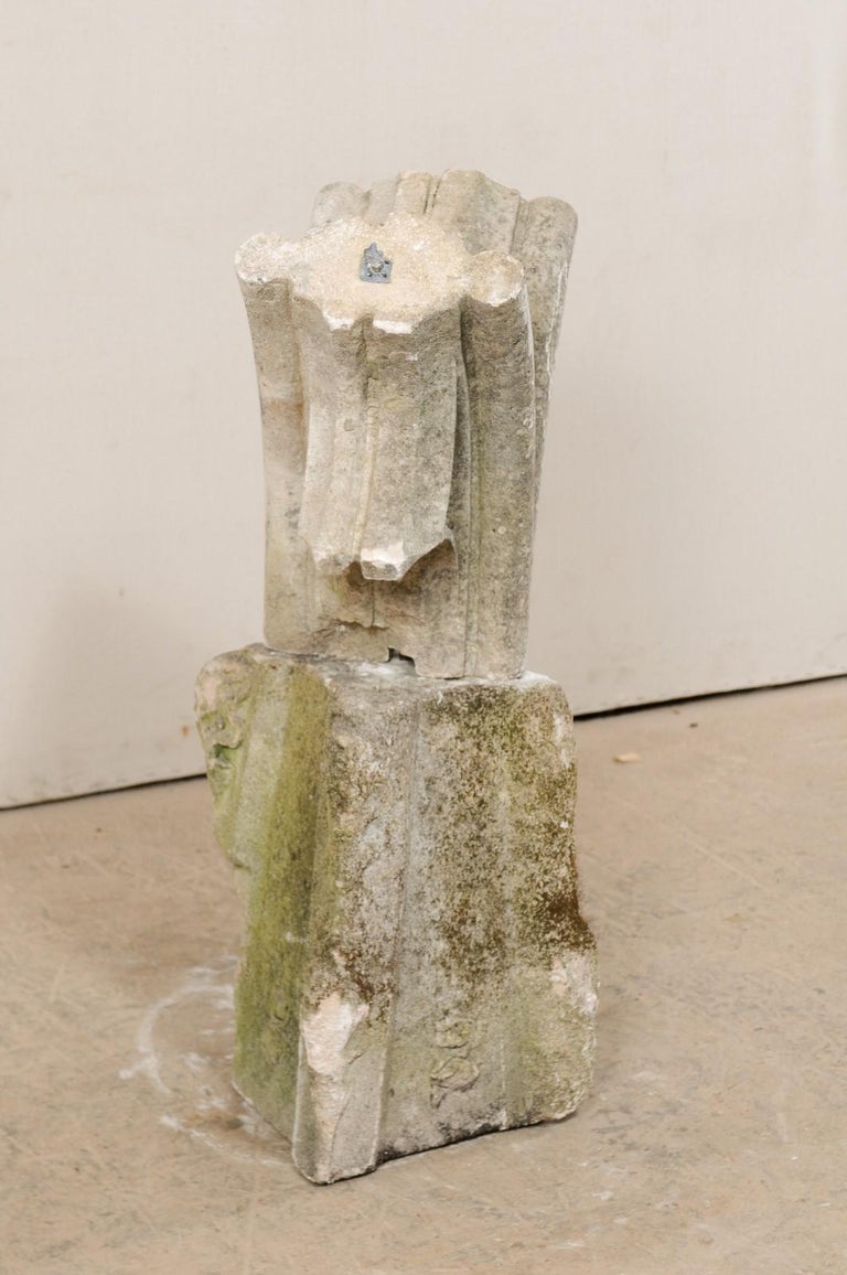 French 19th C. Carved Stone Abstract Garden Sculpture on Stone Plinth ...