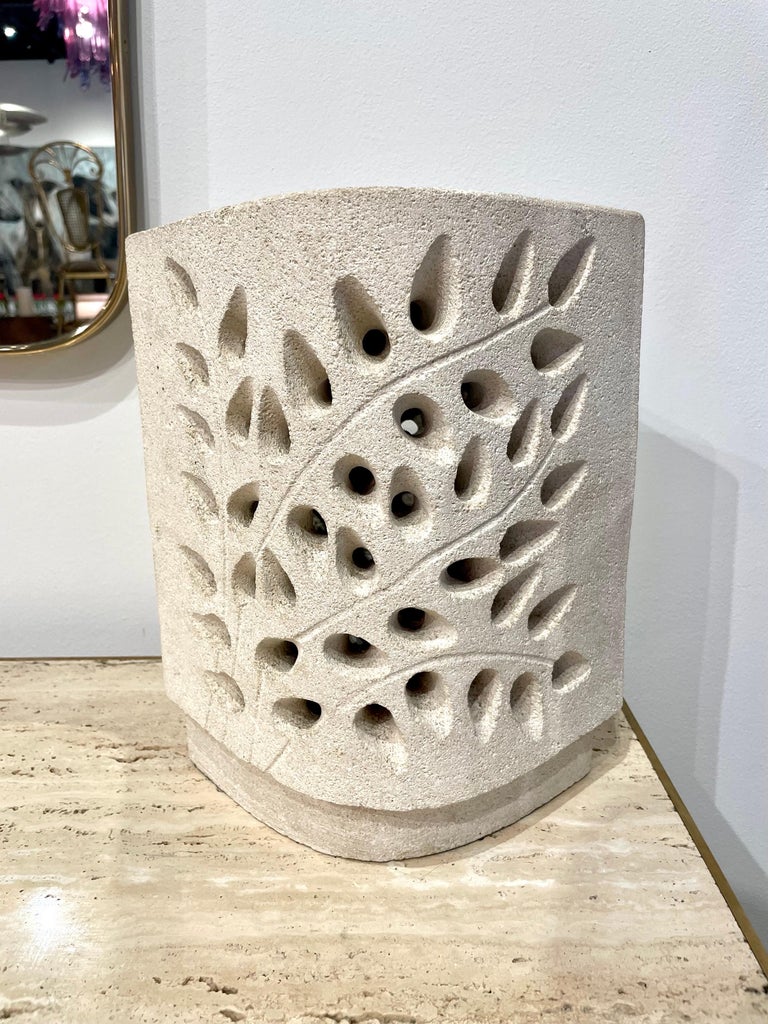 French Carved Stone Table Lamp (SIGNED) For Sale at 1stDibs