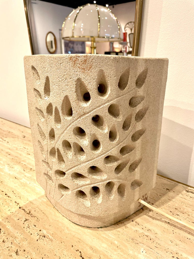 French Carved Stone Table Lamp (SIGNED) For Sale at 1stDibs