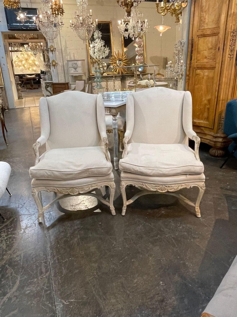 French Carved Wing Back Chairs For Sale at 1stDibs