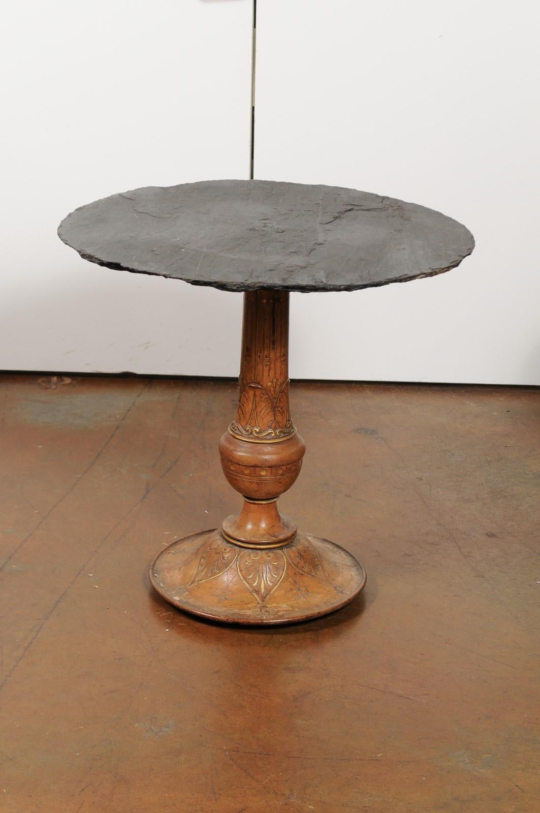 French Carved Wood and Parcel-Gilt Pedestal Side Table with Waterleaf ...