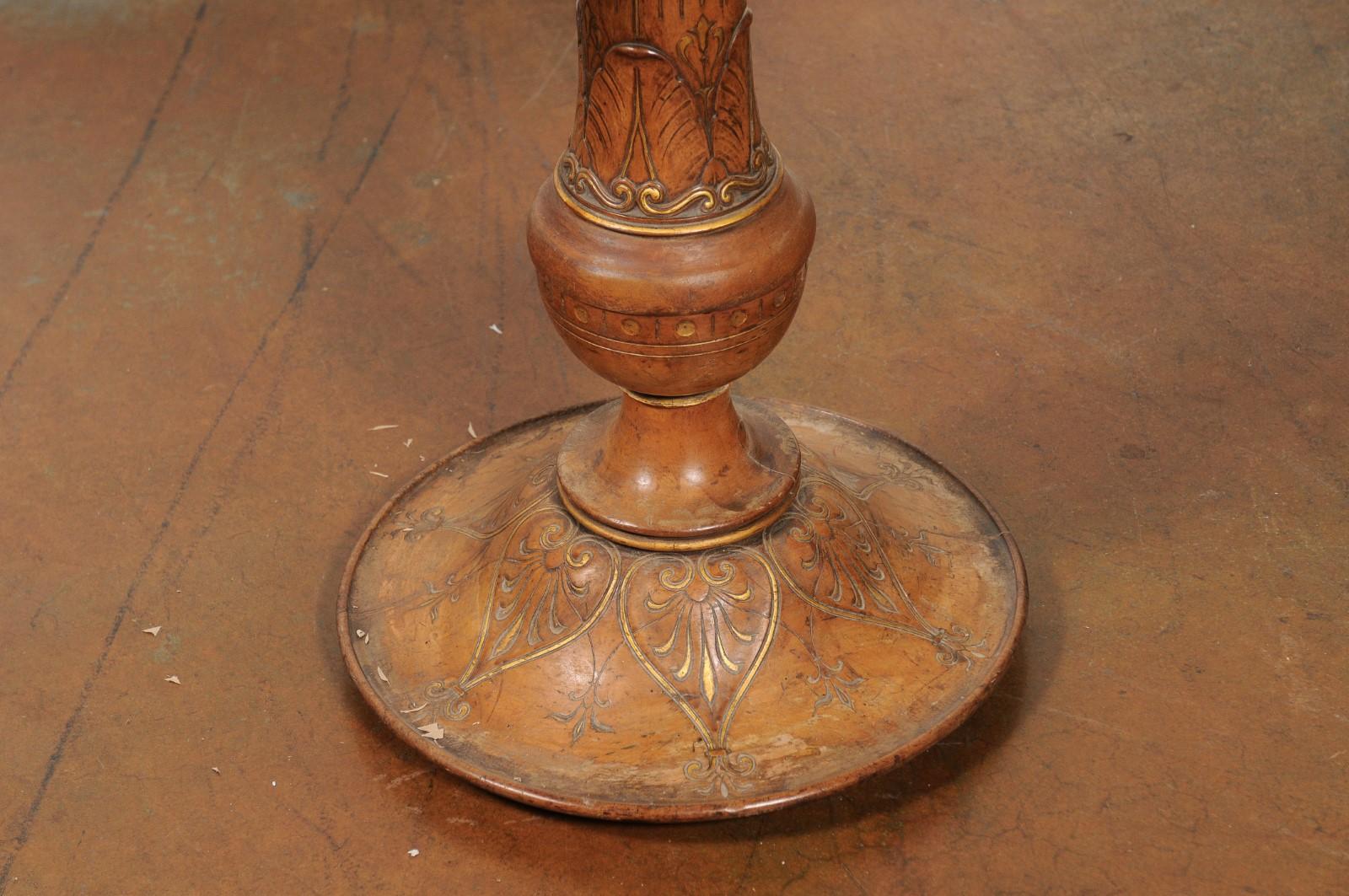 French Carved Wood and Parcel-Gilt Pedestal Side Table with Waterleaf ...