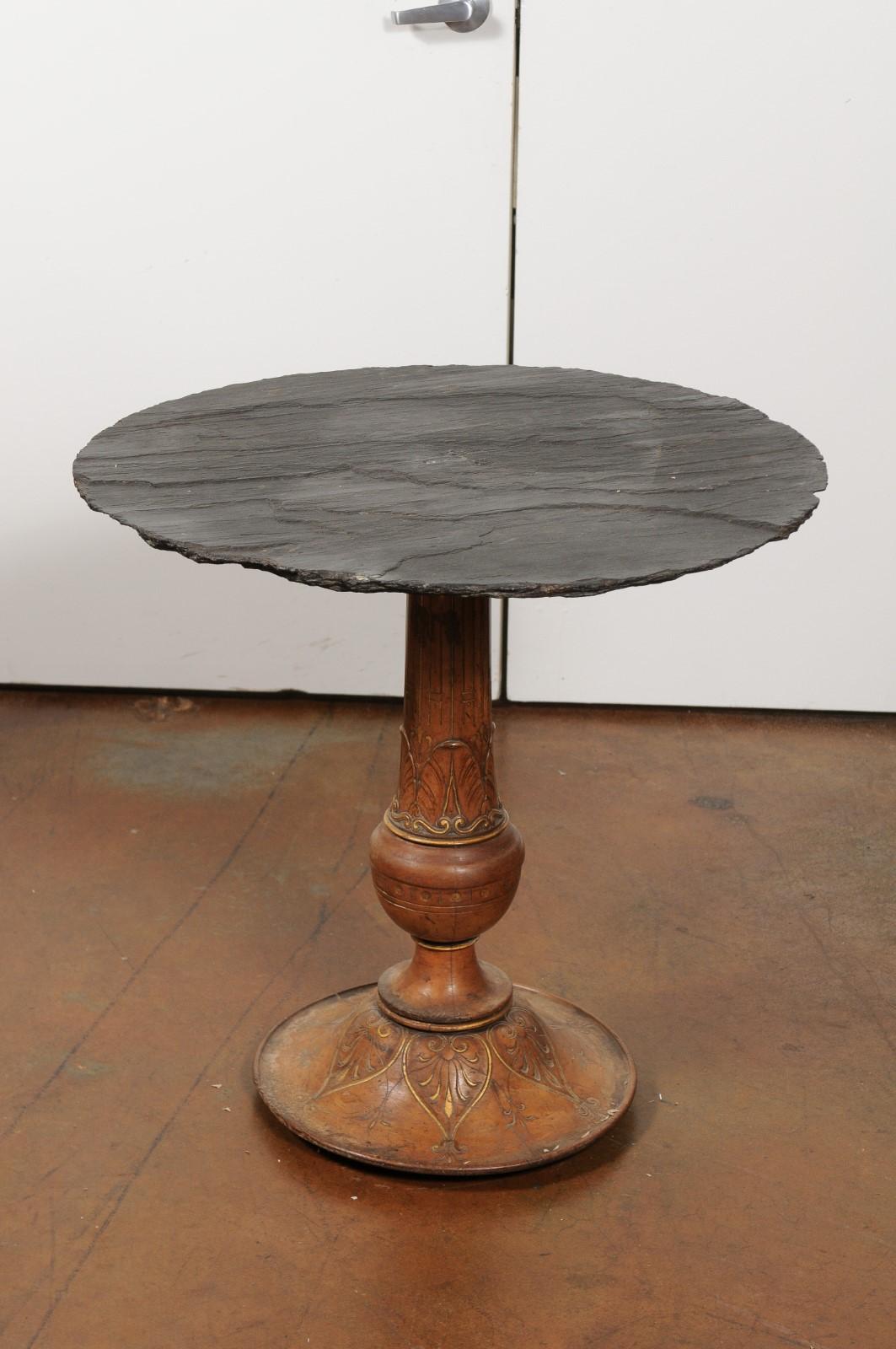 French Carved Wood and Parcel-Gilt Pedestal Side Table with Waterleaf ...