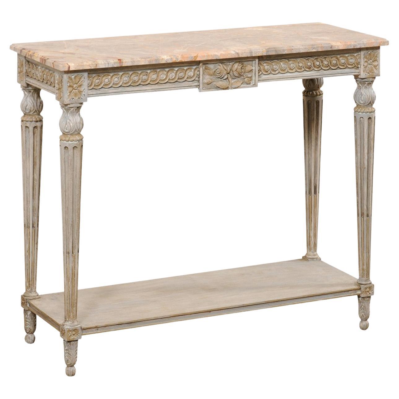 French Neoclassic Style Marble-Top Console Table W/Nice Urn Finial at ...