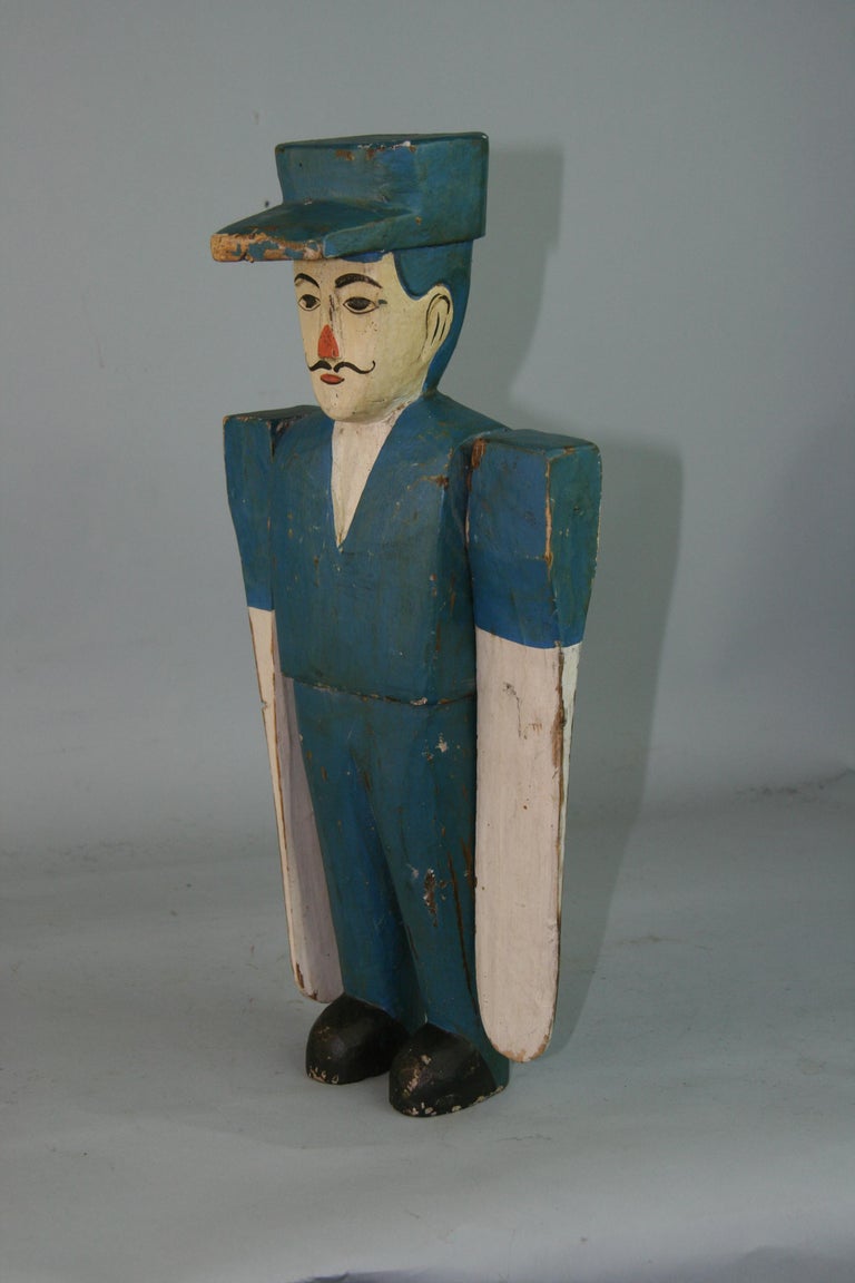 French Carved Wood Folk Art Policeman Figure 1950's For Sale at 1stDibs