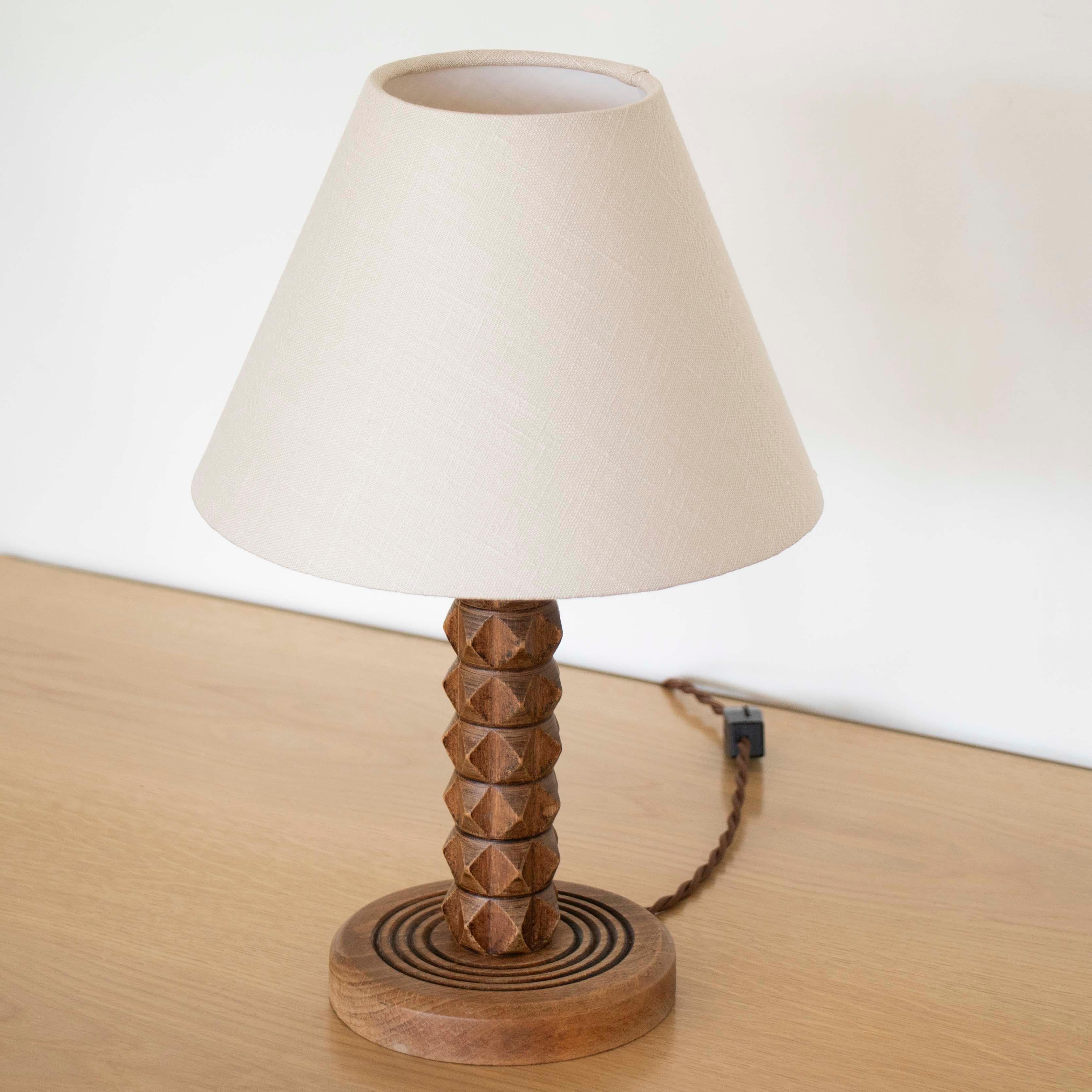 French Carved Wood Lamp by Charles Dudouyt For Sale at 1stDibs