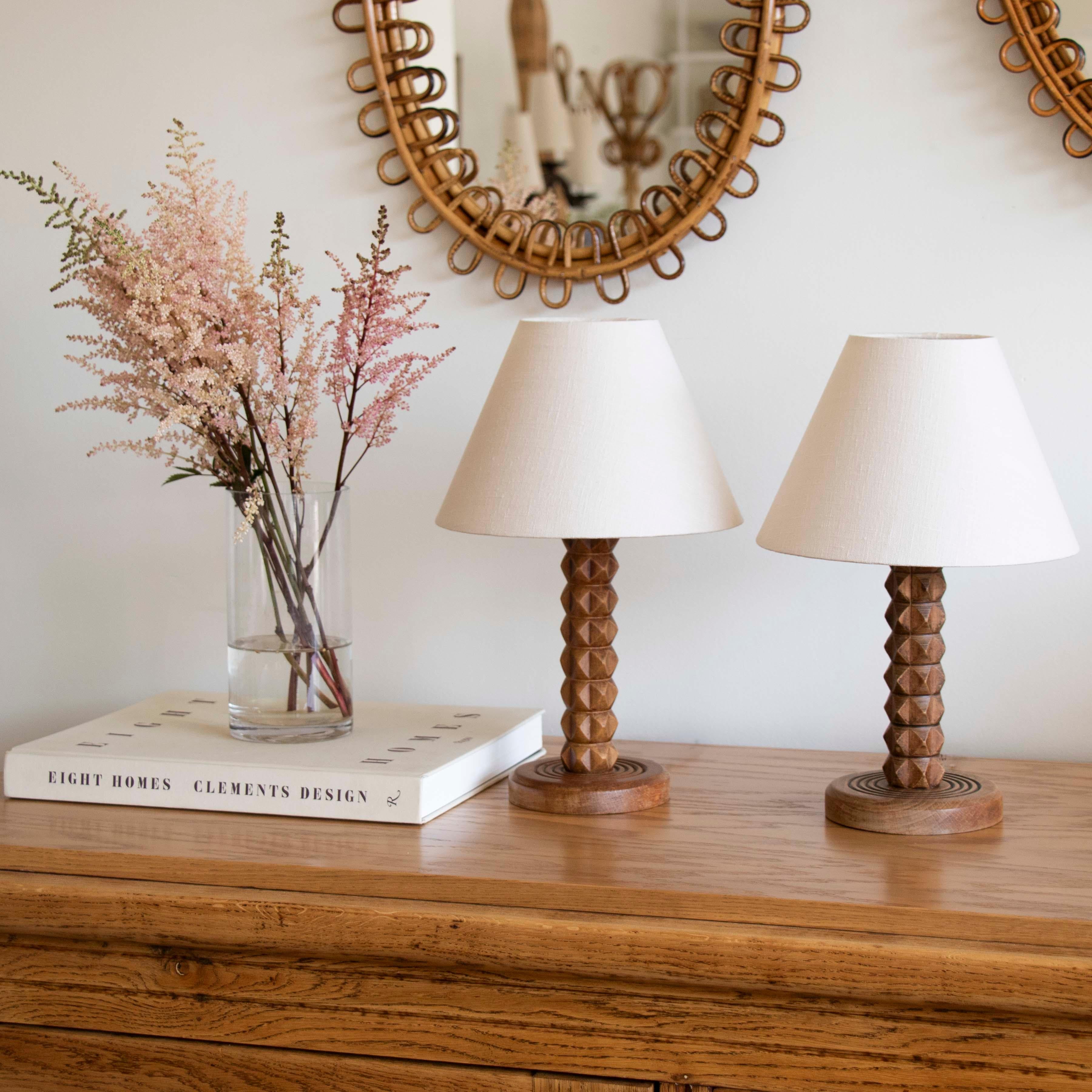 French Carved Wood Lamp by Charles Dudouyt For Sale at 1stDibs