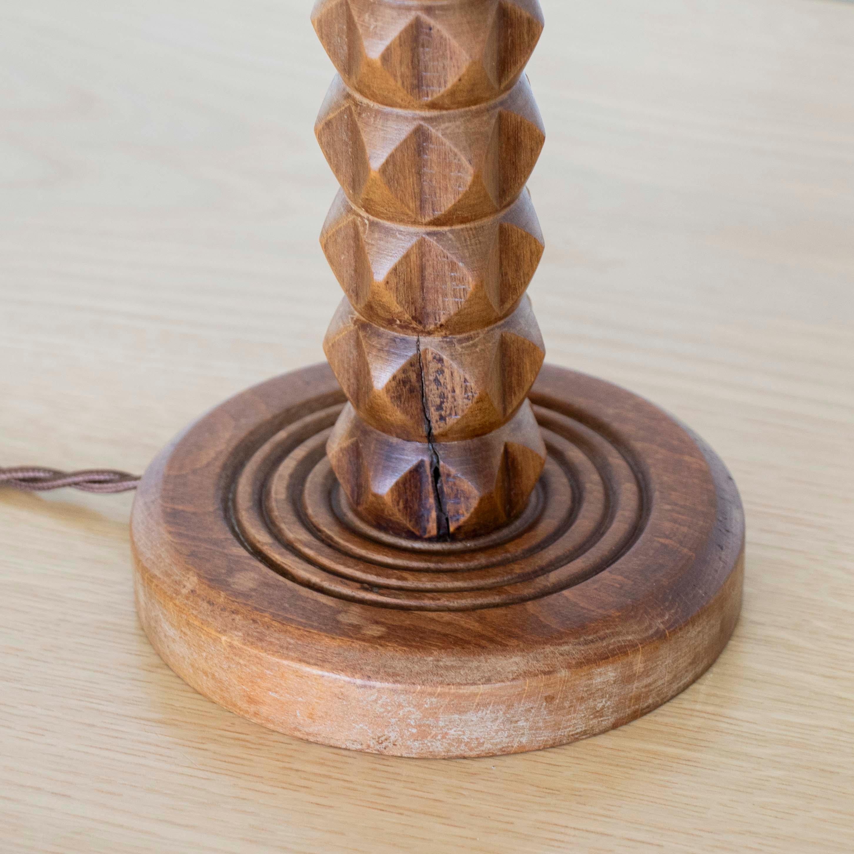 French Carved Wood Lamp by Charles Dudouyt For Sale at 1stDibs